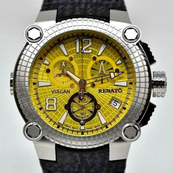 New Mens Renato Vulcan Yellow dial Swiss Chronograph 46mm Watch Limited ...