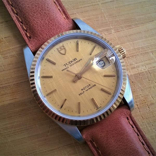 SOLD Tudor Prince Oysterdate Linen Dial Two Tone 18K Solid Gold Bezel ...