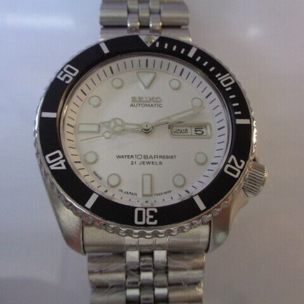 Seiko Diver Mens Watch Day & Date Automatic 7s26-0020 Mod White SKX007 ...