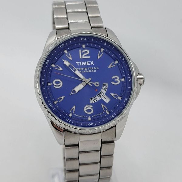 TIMEX T2G581 Ingiglo Perpetual mens quartz watch day date blue dial ...