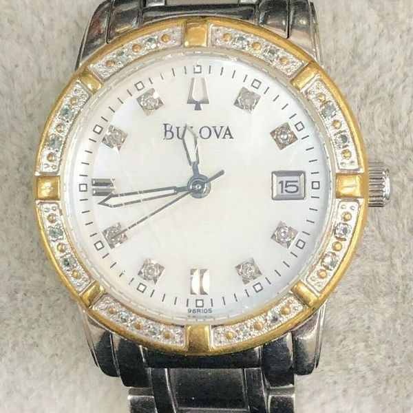 Ladies Bulova Diamond Bezel & MOP Dial Quartz Watch - Model# C637451 ...