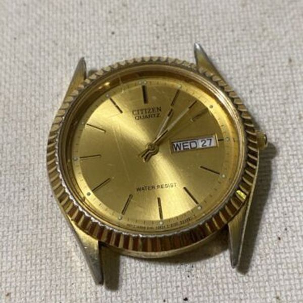 Vintage Citizen Men 6100-R00391 Gold Tone Dial Day Date Quartz Watch ...