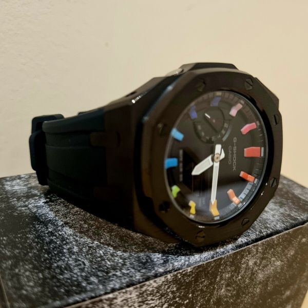 Casio G-Shock GA-2100 **CASIOAK mod kit** Rainbow Dial-Silicone Strap ...