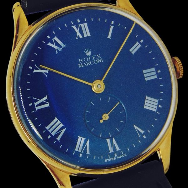 Vintage ROLEX Marconi blue dial 18k gold plate oversized 37.5mm case ...