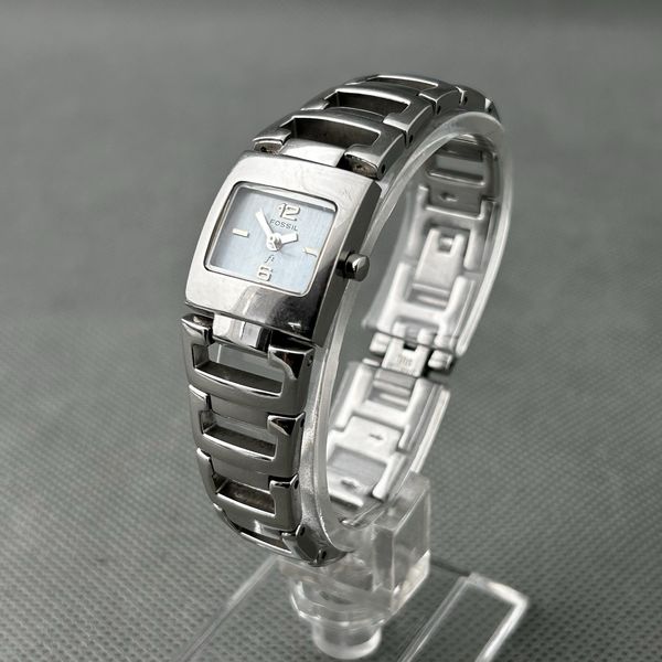 Fossil Womens Watch F2 ES-9512 Silver S.Steel Square Blue Dial New ...