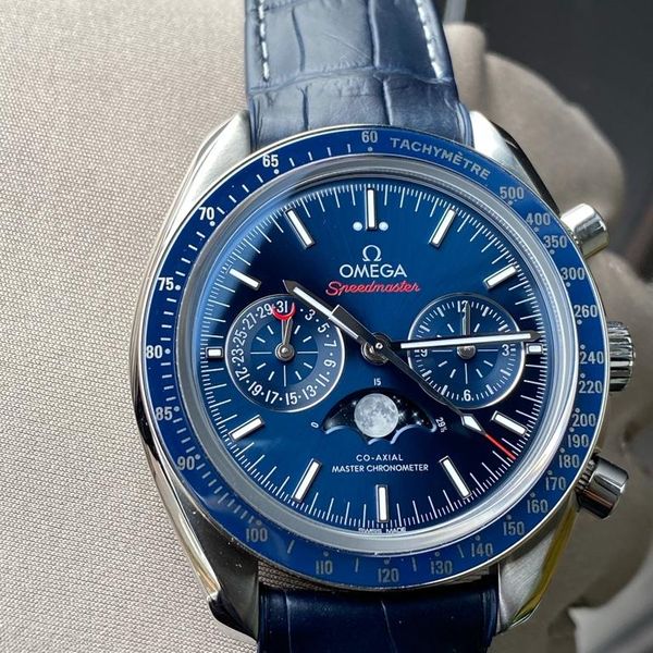 Mint Omega Speedmaster Chronograph Moonphase Blue Sunburst Dial ...
