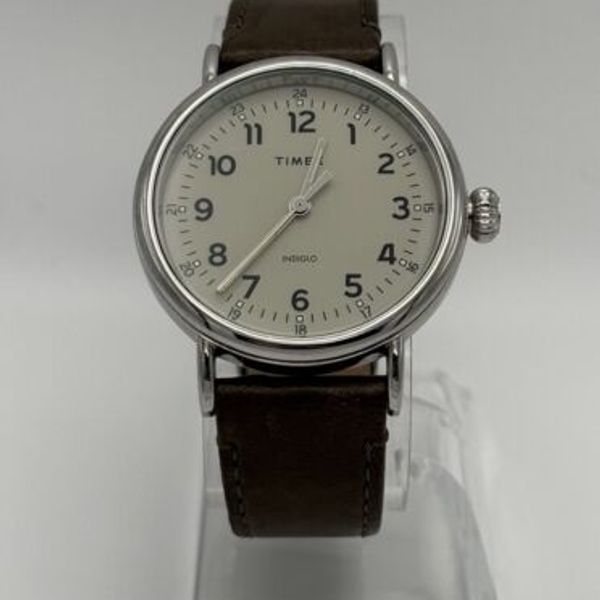 Timex Indiglo Brown Leather Strap Men Watch 30m WR Cream Dial M904 ...
