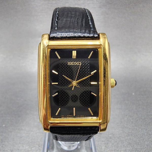 Seiko Tank Watch Men 25mm Black Dial Gold Tone Rectangle V701-5E49 New Batt | WatchCharts ...