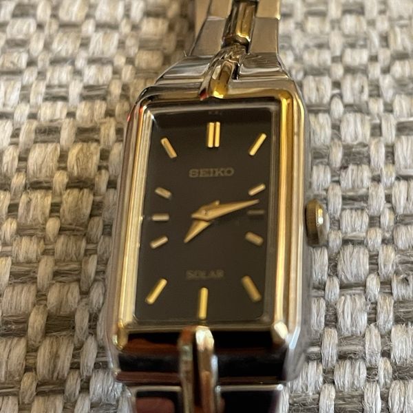 Seiko Solar Quartz Women's Watch Black Dial Two Tone Bracelet SUP274 ...
