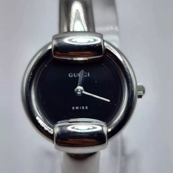 Gucci Watch 1400L Womens Stainless Steel Bangle Black Dial Analog ...
