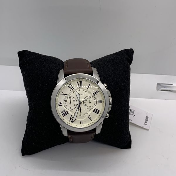 Fossil Grant Chronograph Cream Dial, Brown Leather Band Men's Watch ...