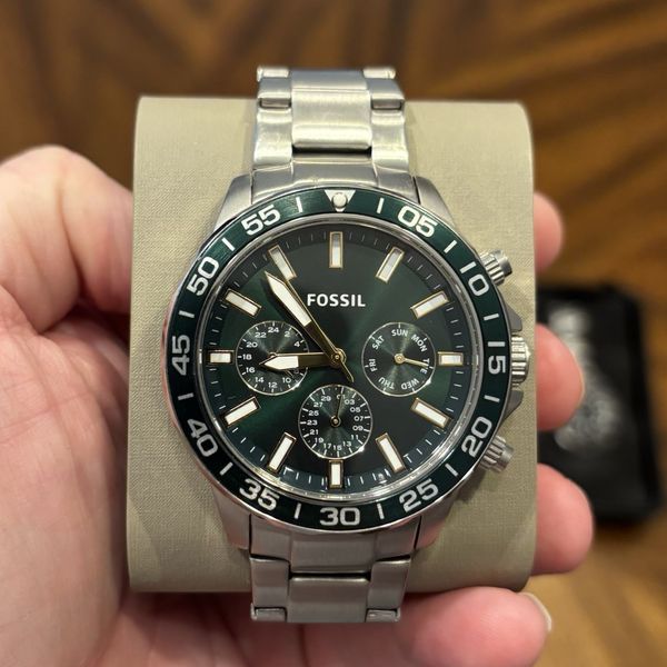 FOSSIL Bannon BQ2492 Chronograph Watch Green/Gold Face Stainless Steel ...