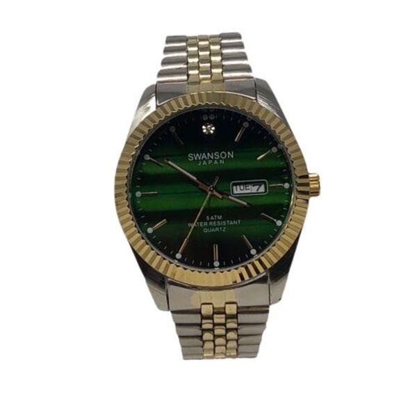 Men's Swanson Japan Watch GREEN Dial 45MM -Two Tone Band One Stone ...