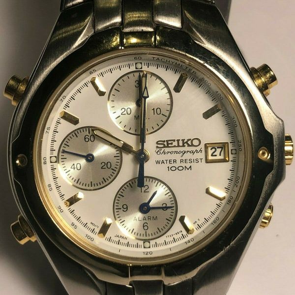 SEIKO ALARM 7T32-6M90 CHRONOGRAPH MEN'S WRISTWATCH WATER RESIS 100M TWO ...