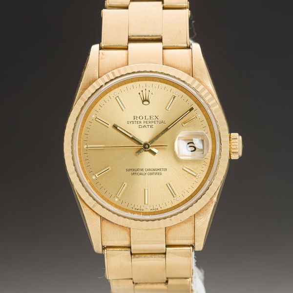 FS: 1990 Rolex 18k Date 15238 Champagne Dial Oyster Rivet bracelet W ...