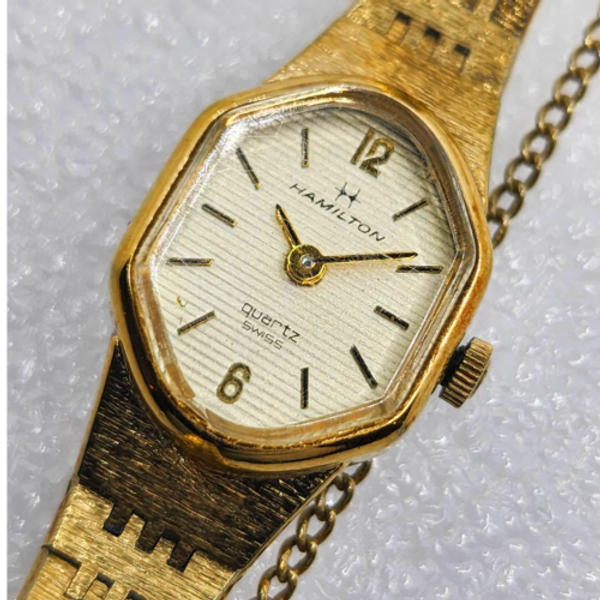 Hamilton Swiss Hexagon gold chain vintage watch horizontal pin stripes ...