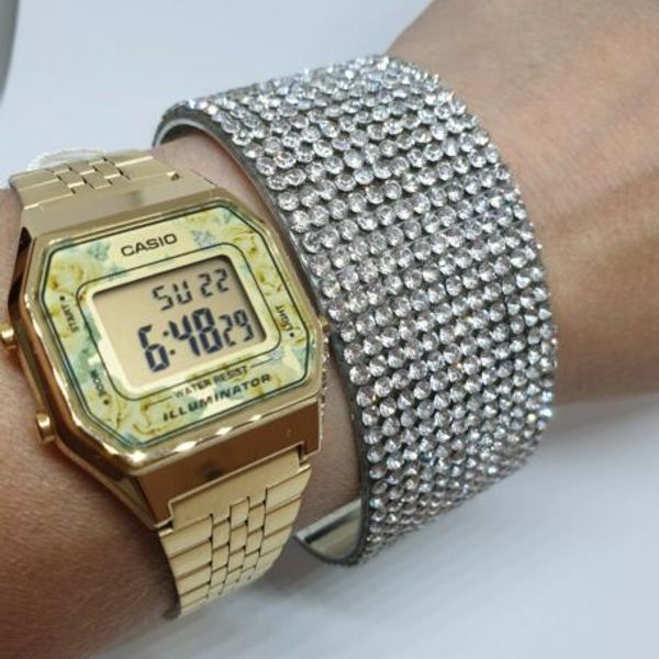 Casio GOLD watch woman YELLOW flowers LA680WGA illuminator ...