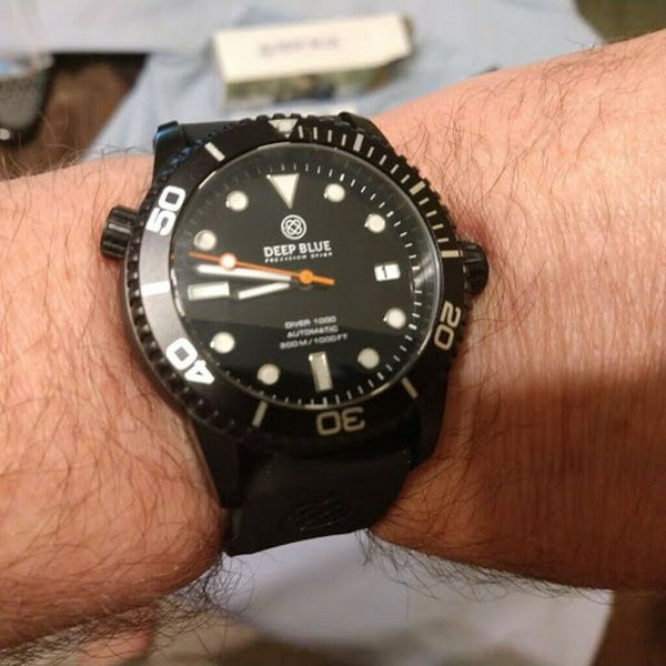 DEEP BLUE Diver 1000 Black Dial Black Bezel Black 40mm PVD Case ...