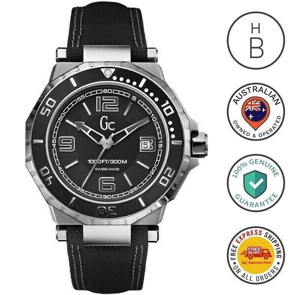 New Guess Collection Gc-3 Mens Swiss Diver Watch Silver Black Strap ...