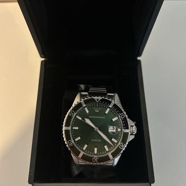 Emporio Armani Menâ s Chronograph Watch Green Face With Box ...