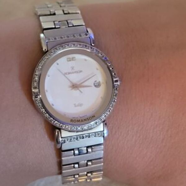 ROMANSON TULIP Swiss Quartz Watch Crystal Bezel TM8150QL Women's Fresh ...