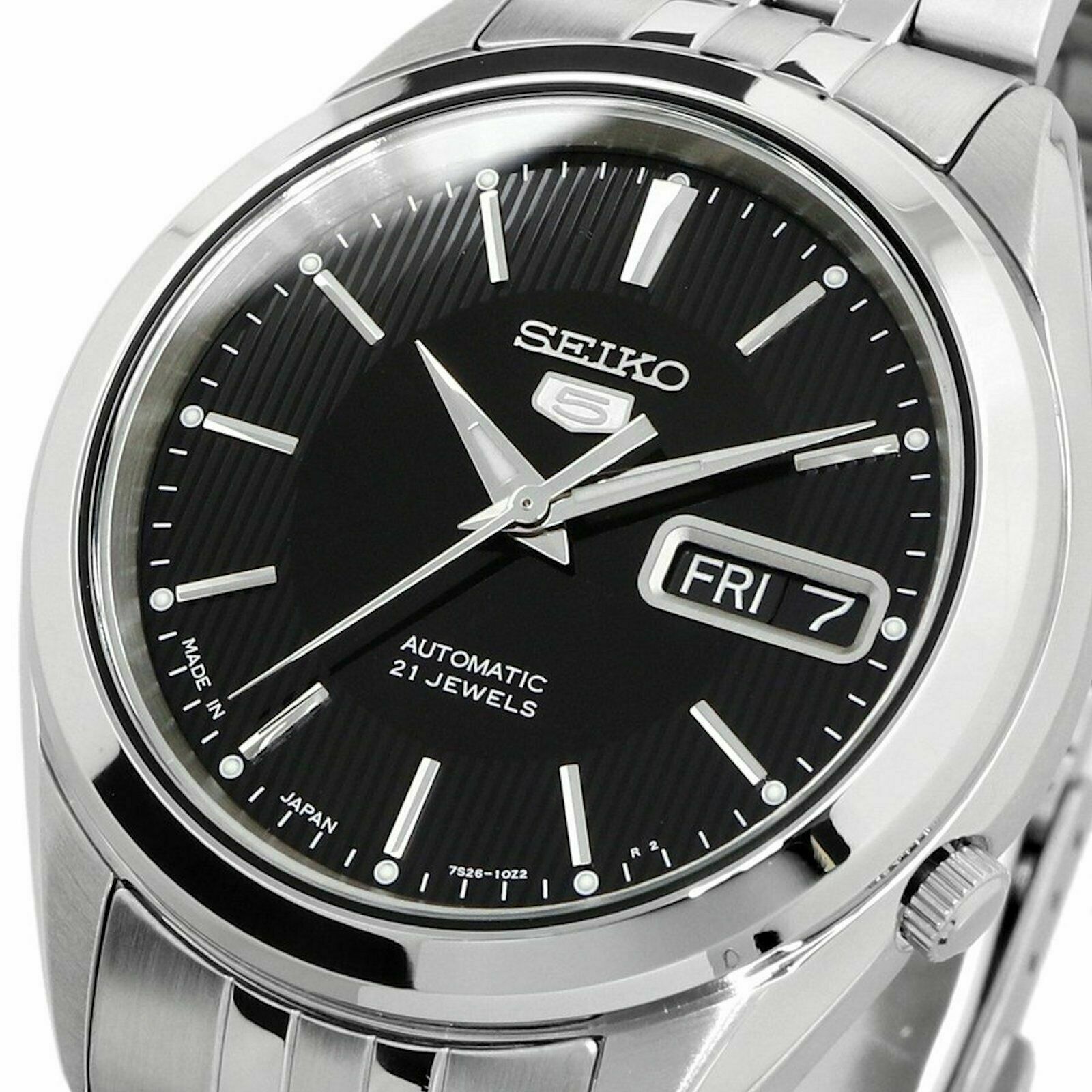 SEIKO 5 SNKL23J1 SNKL23 Automatic 21 Jewels Black Dial Stainless Steel ...