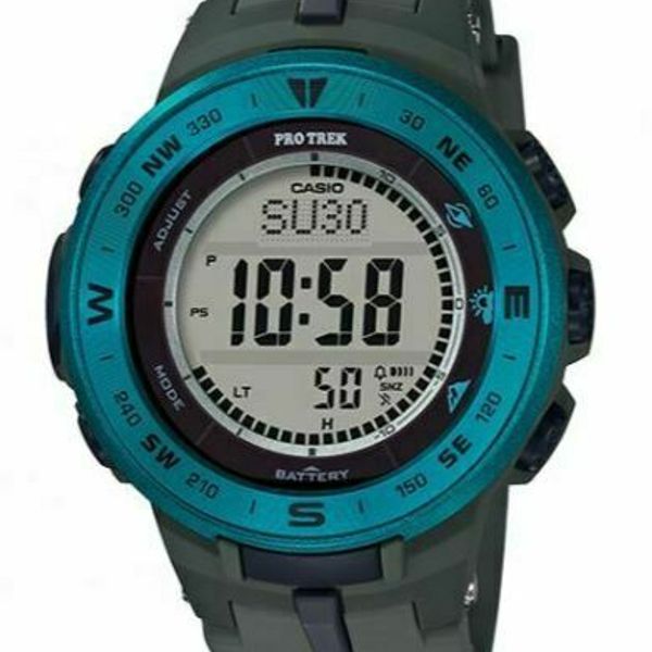 Casio Pro Trek Men's Tough Solar Dual Sensor Blue Bezel 43mm Watch ...