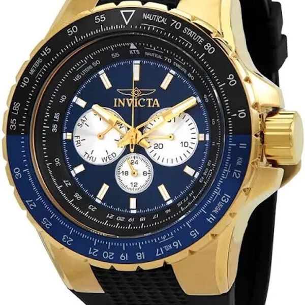 Invicta AVIATOR Multi Function Gold Blue Dial NAUTICAL Mens Watch 50mm ...