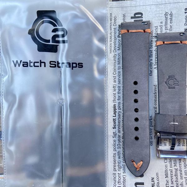 [WTS] C2 Custom Horween Leather Watch Strap, Grey/Orange 22mm Quick ...