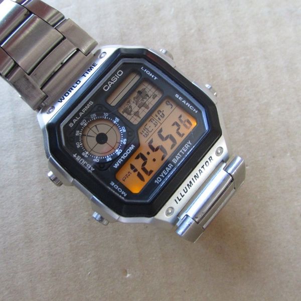 CASIO AE-1200WH WORLD TIME DIGITAL WATCH WITH STAINLESS STRAP - WORKING ...