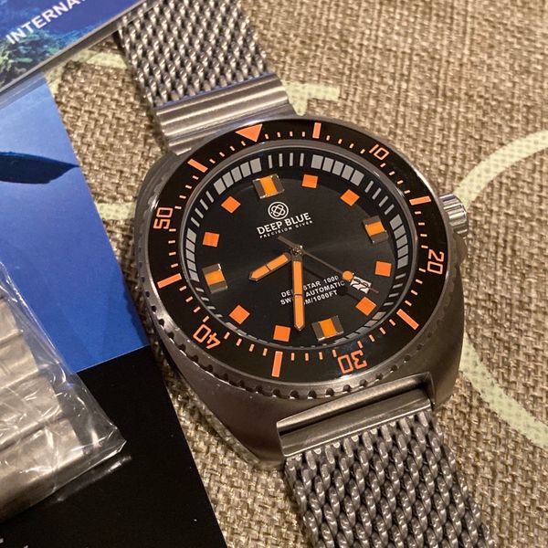 FS/ Deep Blue Deep Star 1000 Vintage Swiss Automatic Black Orange ...