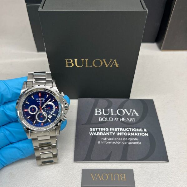 Bulova Marine Star 42mm Steel Blue Dial Quartz Men Watch 96B174 - NWD ...