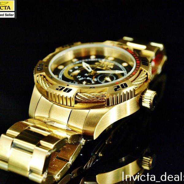 Invicta 50mm Men's BOLT Multi Function BLACK DIAL Gold Tone Stainless ...