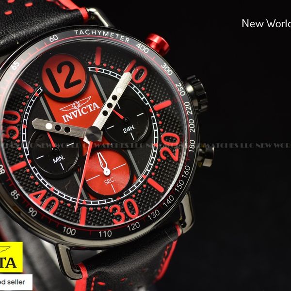 Invicta Men's RACING 44mm Dial Quartz TACHYMETER Geniune Leather RED ...