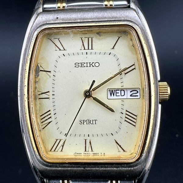 Seiko Sprit Men's Quartz Gold Dial Day Date Eng/Kanji 30mm Watch 7N33 ...