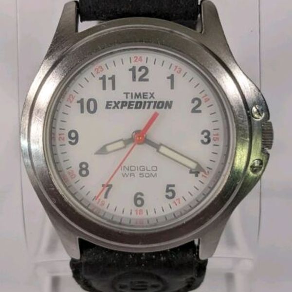 Timex Expedition Indiglo Men's Watch 32mm Leather Strap White Dial New Battery | WatchCharts ...