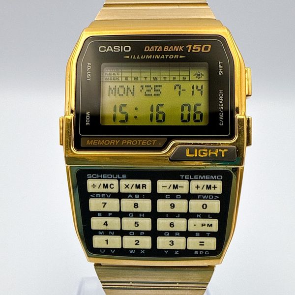 CASIO DBC-1500 Data Bank 150 Digital Calculator Quartz Watch Gold Rare ...