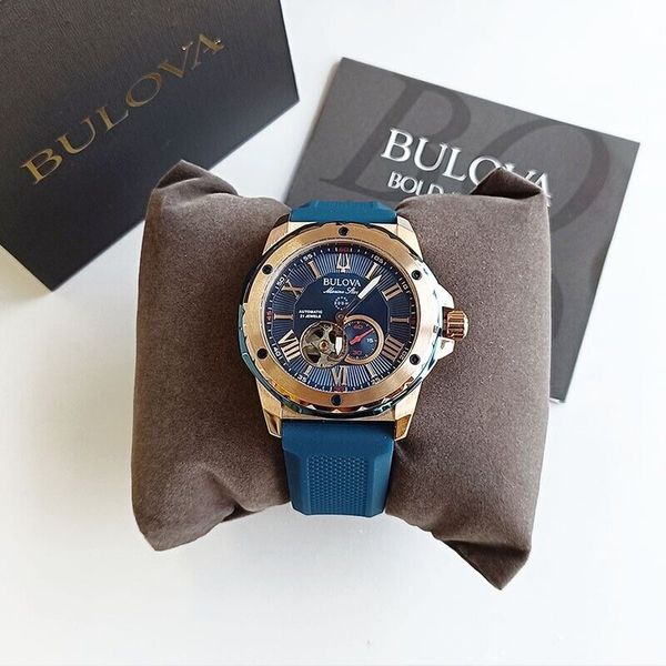 Bulova Marine Star Blue Dial 45mm Watch with Red Silicone Strap 98A227 ...