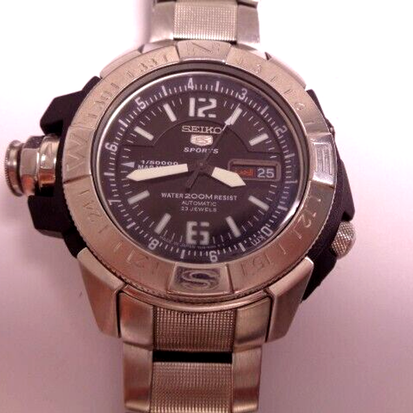 Seiko 5 Sports Mens Watch Day & Date Map Meter Black Dial 7S36-02K0 Sn ...