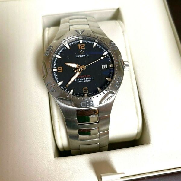 Eterna Monterey Black Dial Scalloped Bezel 39mm Swiss Quartz Diver ...