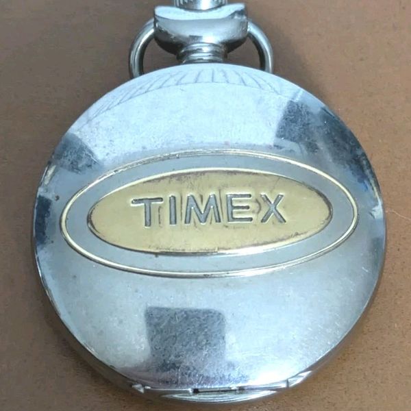 Vintage Timex Pocket Watch Quartz Gold Tone Two Tone Works ...