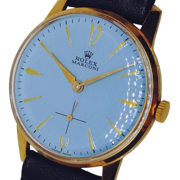 Vintage ROLEX Marconi Tiffany Blue dial Manual wind 18k gold plated ...