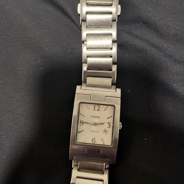 Fossil Arkitekt Mens Stainless Steel Tank Date Watch New Battery ...