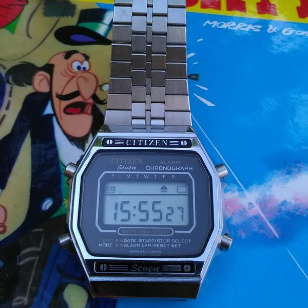 VINTAGE CITIZEN SEVEN 100m WR ALARM-CHRONOGRAPH LCD DIGITAL WATCH DX ...