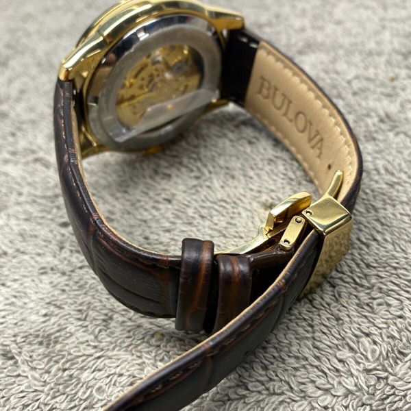 Bulova Sutton Automatic 97A138 - Skeleton Dial Brown Leather Strap Men ...