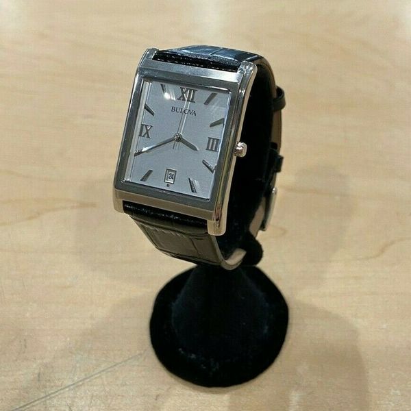 Bulova 96B107 - Silver Dial Black Leather Band Men's Watch Free Shipping | WatchCharts Marketplace