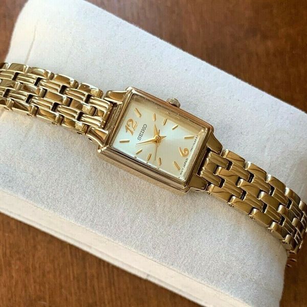 Seiko SXGL62 Women's Watch Gold Tone Stainless Steel Gold Dial Rectangular WR 30 | WatchCharts ...