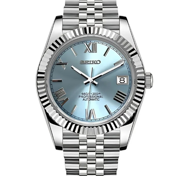 Seiko Roman Dial Mod Watch - Light Blue NH35 Movement - 40mm ...