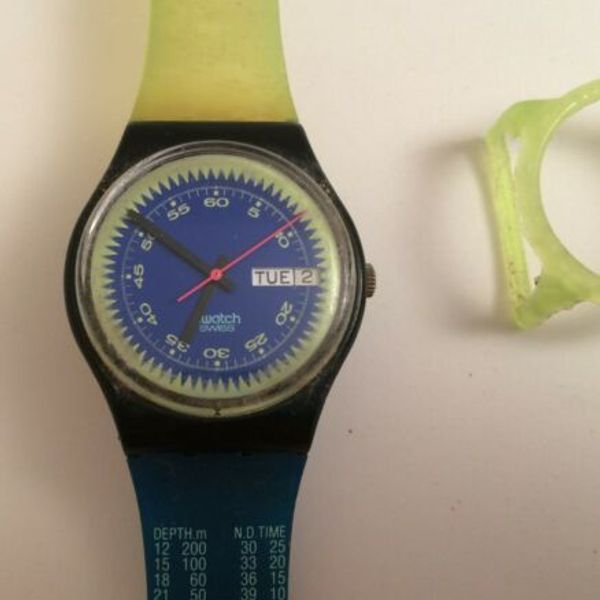Vintage Swatch Quartz Swiss Watch Blue Neptun with Guard | WatchCharts
