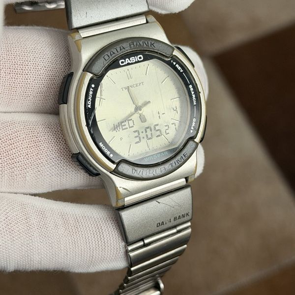 Rare Vintage Casio ABX-53 Twincept World Time Data Bank Ana-Digi Watch ...